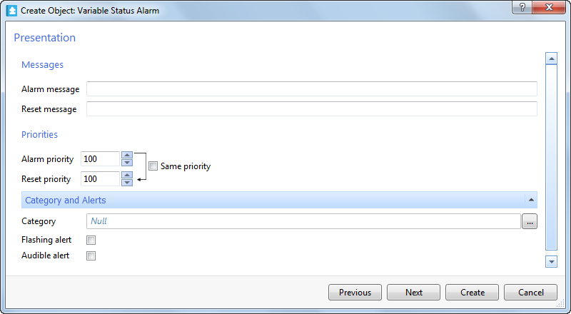 Creating a Variable Status Alarm