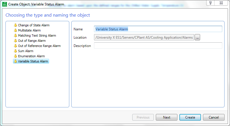 Creating a Variable Status Alarm