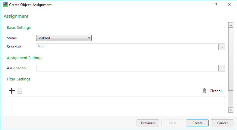 Create Assignment Wizard – Assignment Page