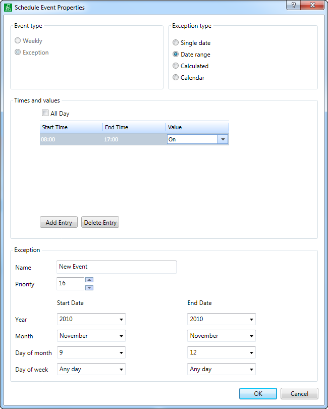 Editing a Date Range Exception Event