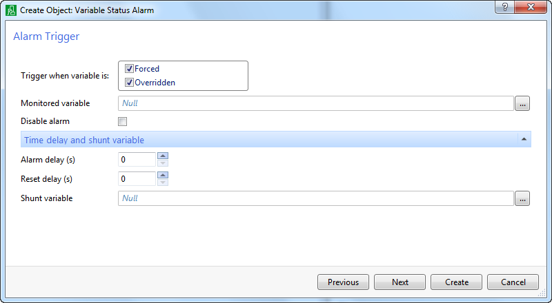 Creating a Variable Status Alarm